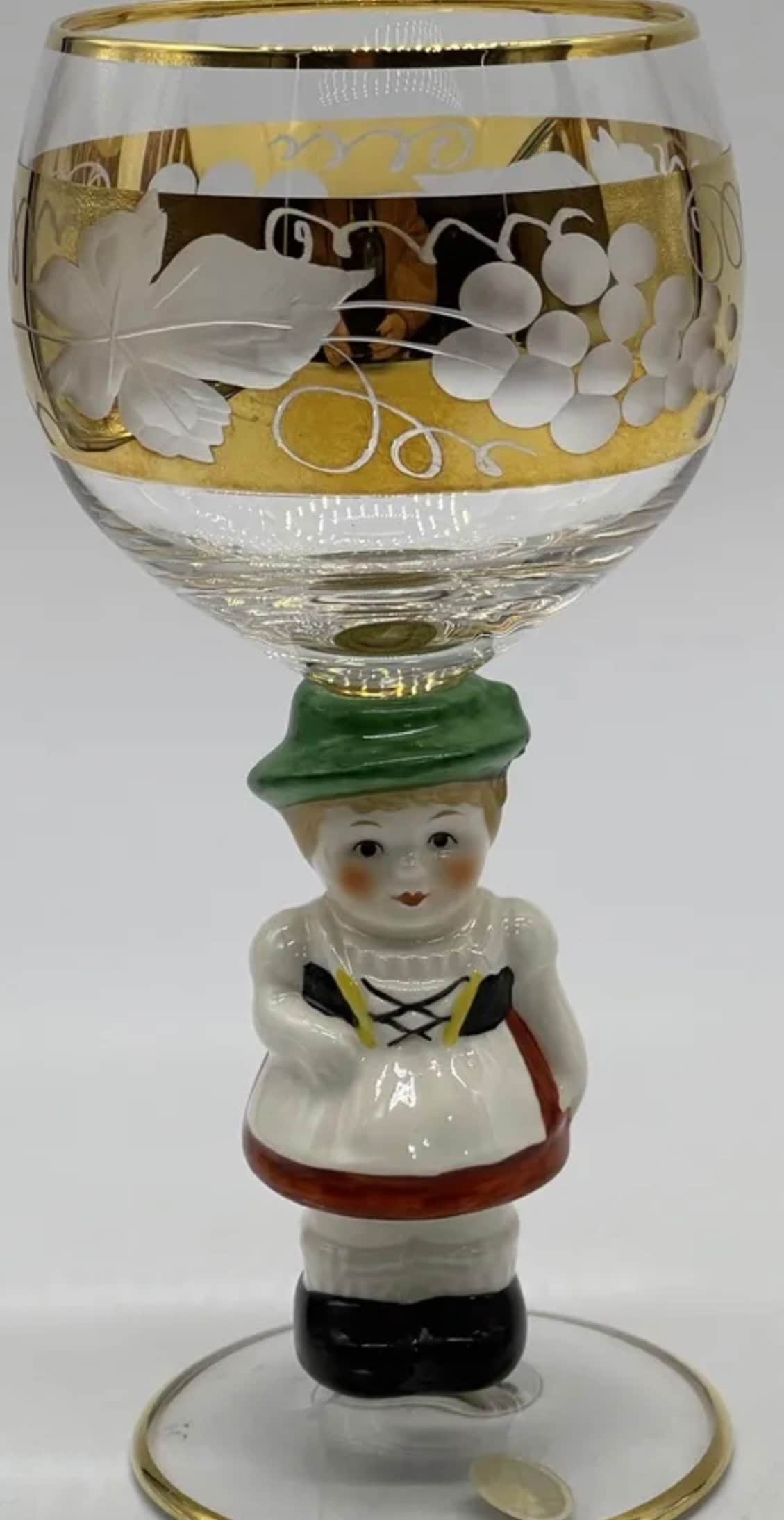 Goebel Hummel Figural Wine Glass Gold Band Vintage Western Germany 6 ...