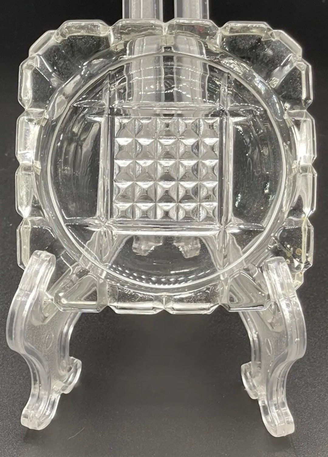 Vintage Hazel Atlas Crystal Glass Ashtray Klondike Pattern Square ...