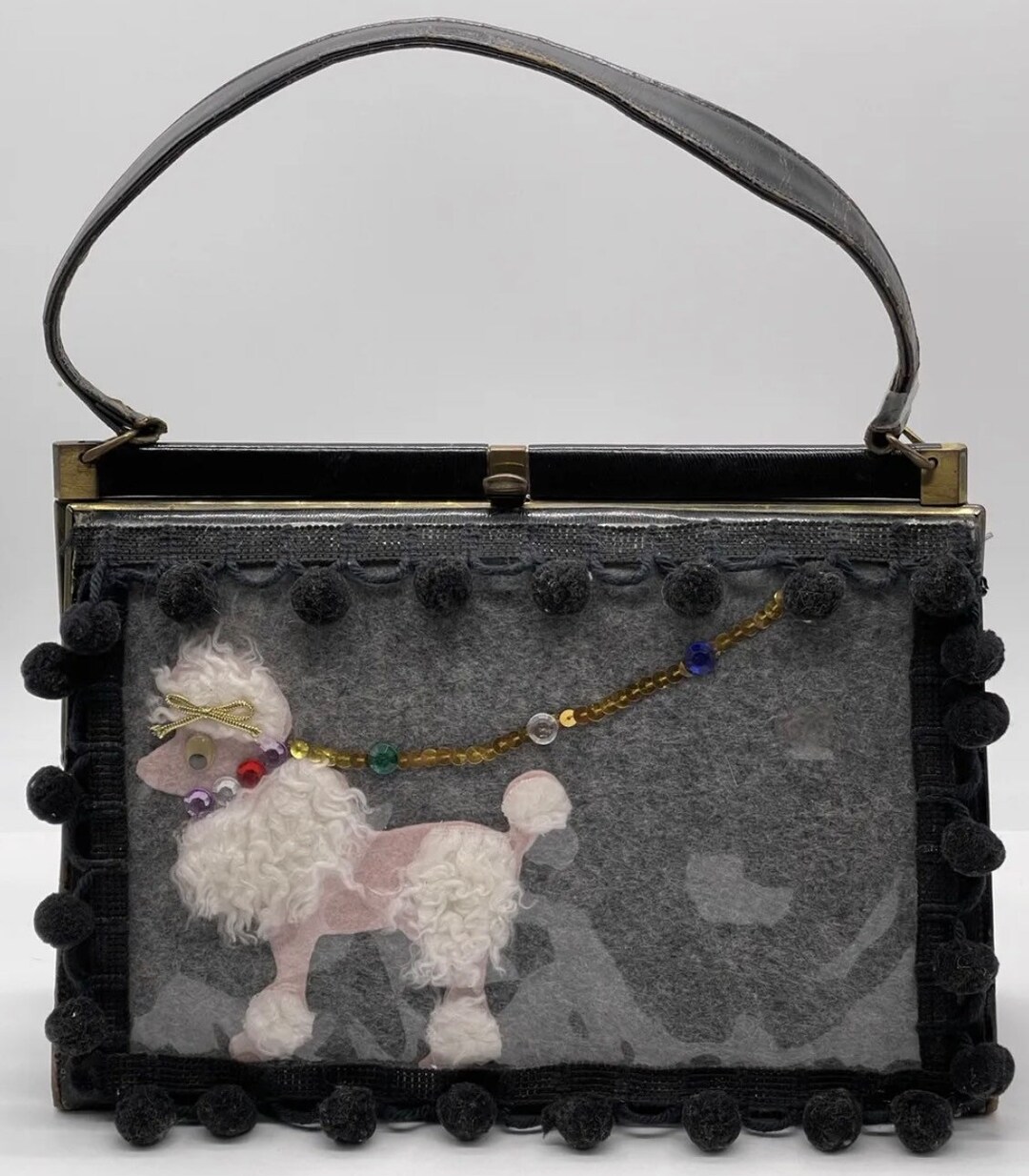Rare Vintage Poodle Purse Suede Interior Pompoms the Broadway Kitschy ...