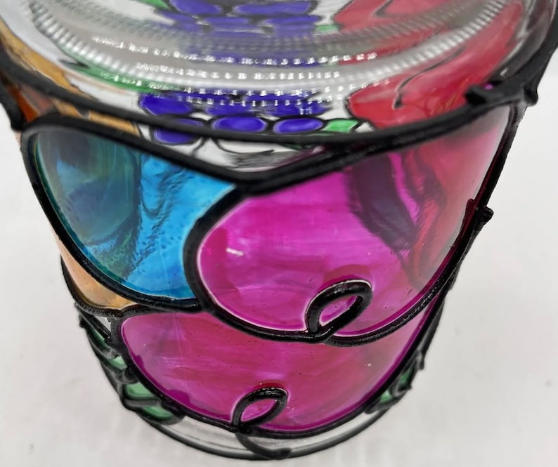 Vintage 1970s Hand Painted Fruit Glass Jar Stained Glass Look Boho Hippy MCM - Etsy
