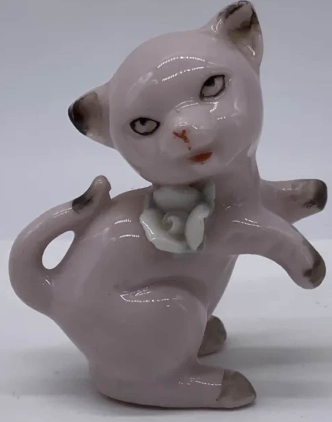 Vintage Japan Pink Cat Figurine With White Flower Playful - Etsy
