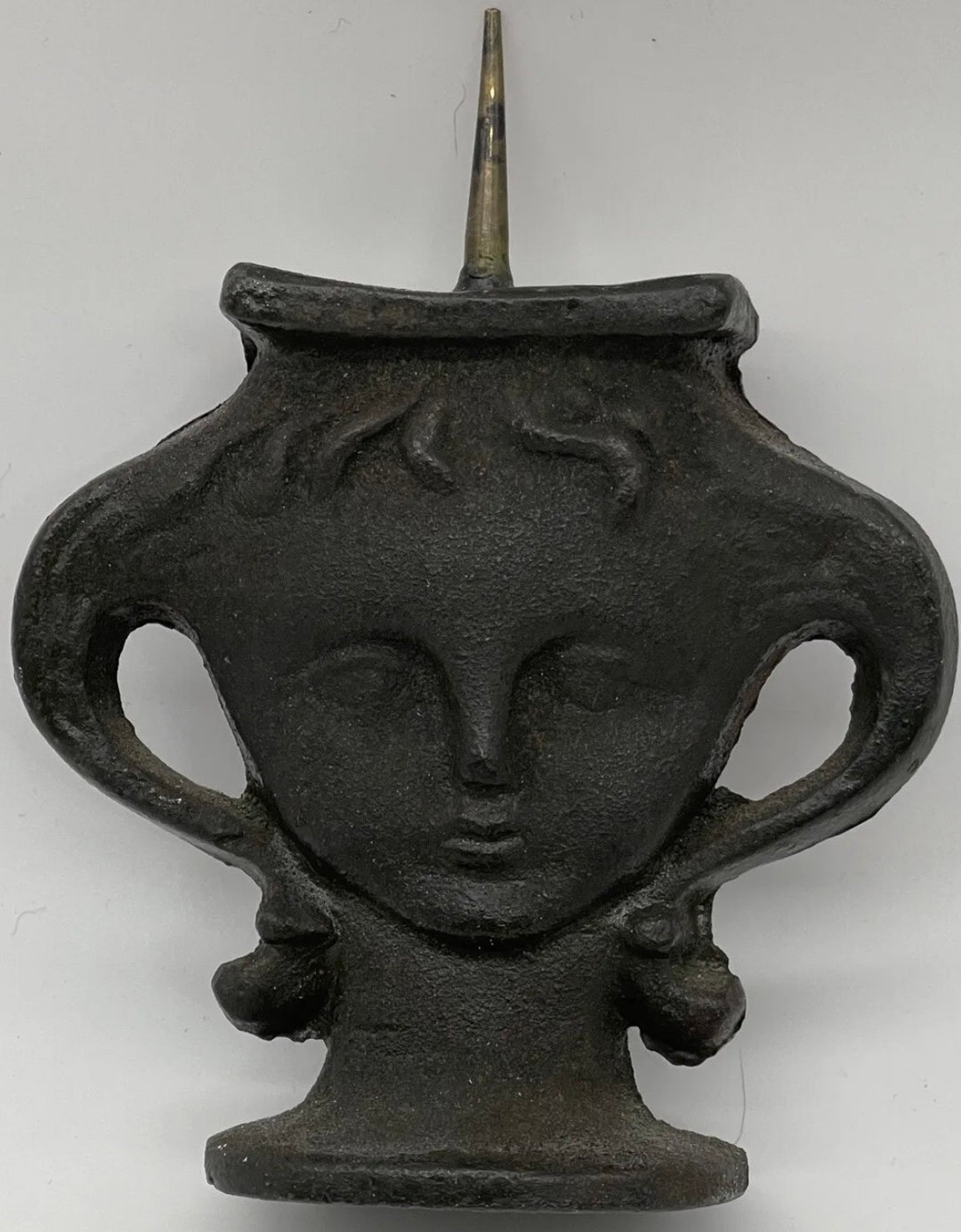 Vintage 1960’s Cast Iron Woman’s Face Candle Holder Receipt Keeper - Etsy