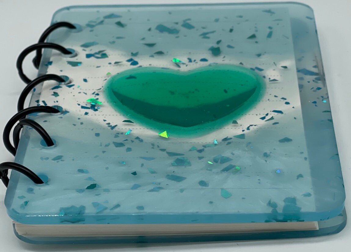 Handmade Resin Journal Cover Teal Green Blue Heart Glittery - Etsy