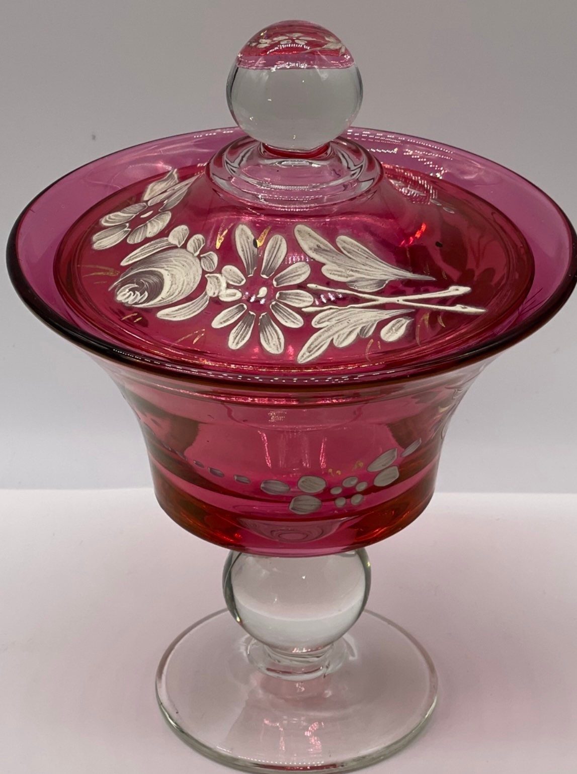 Vintage Paden City Cranberry Flash Candy Dish Pedestal Compote Painted ...