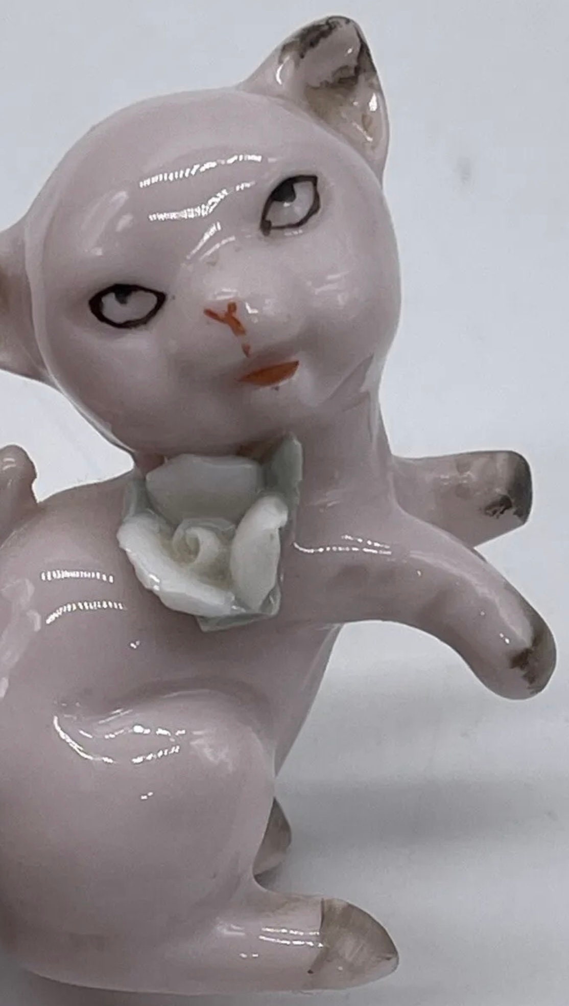 Vintage Japan Pink Cat Figurine With White Flower Playful - Etsy