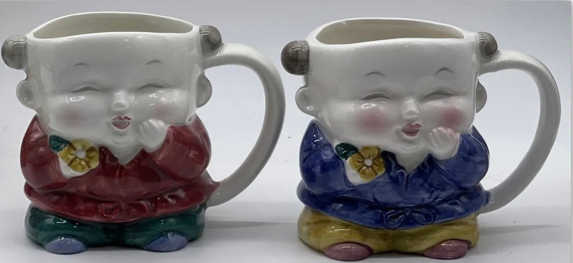 Vintage Japan Takahashi Figural Asian Pitcher and Cups Set Unique ...