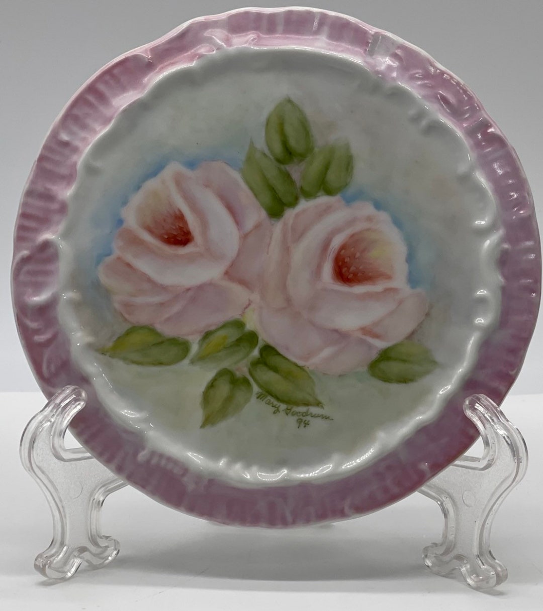 Vintage Hand Painted Pink Roses Plate Trivet Wall Hanging Mary - Etsy