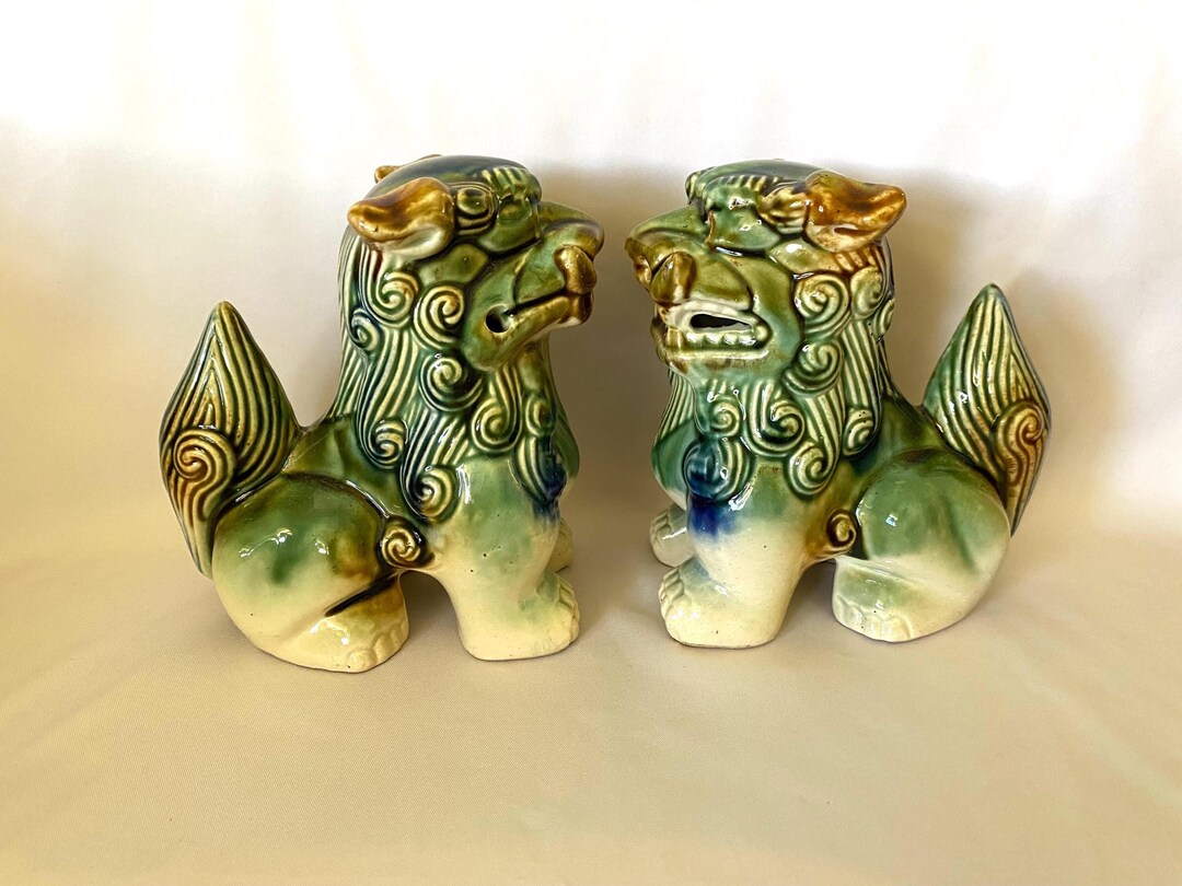 Foo Dog Statues Blue Green Japanese Ceramic Foo Dogs Shi Shi Guardian ...
