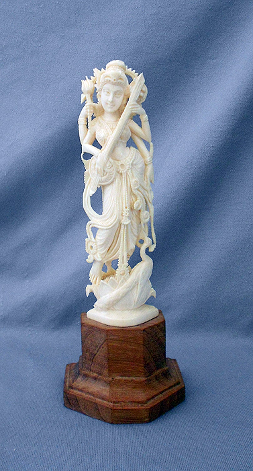 Vintage Saraswati Carved Bone Statue, Hindu Goddess Figurine Statue ...