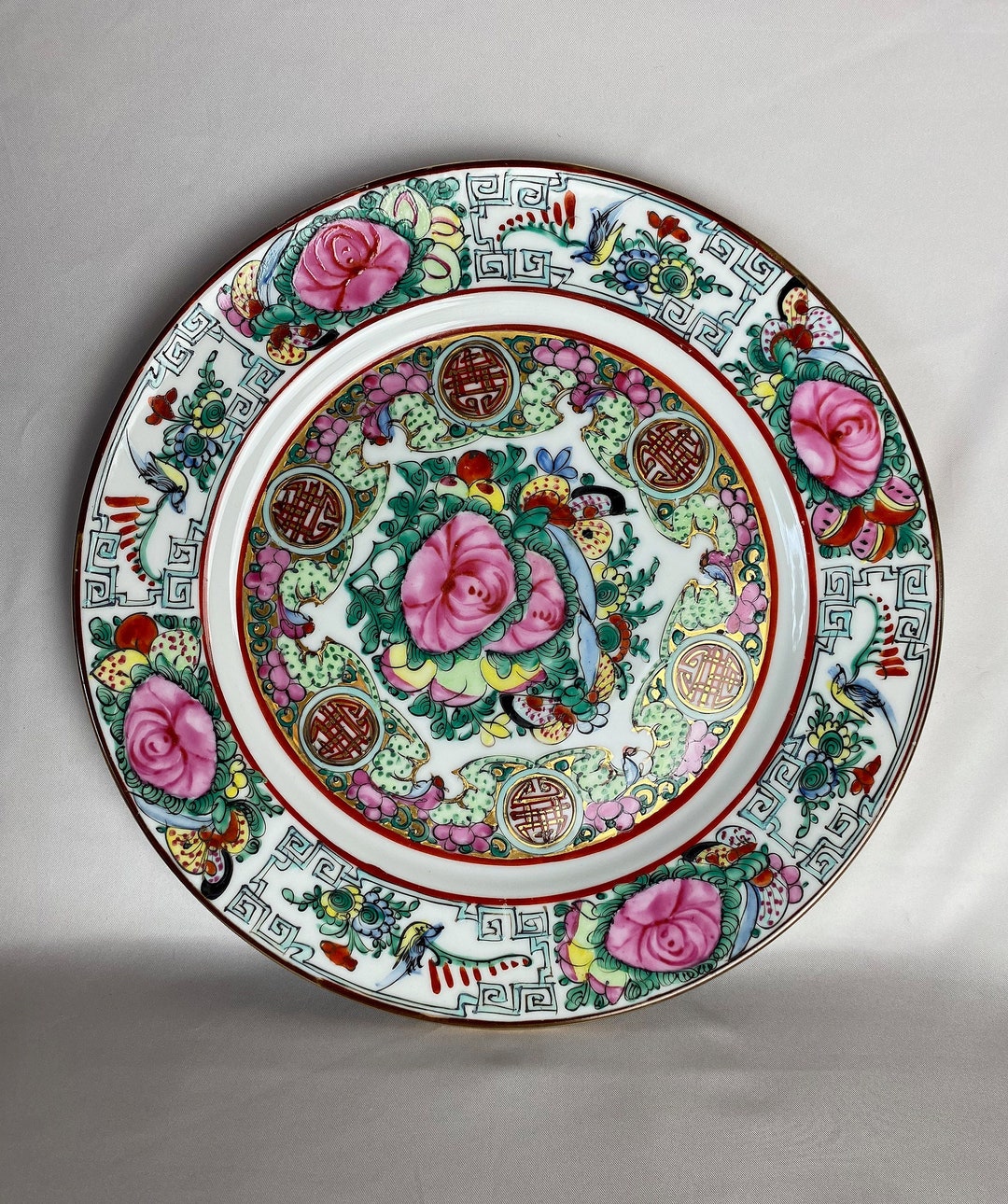 Vintage Rose Canton Medallion 10.25” Dinner Plate Decorated in Hong ...