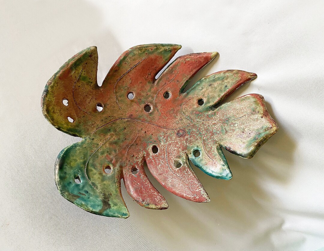 Hawaii Art Pottery Ceramic Monstera Leaf Tray Bowl, Vintage Hawaiiana ...