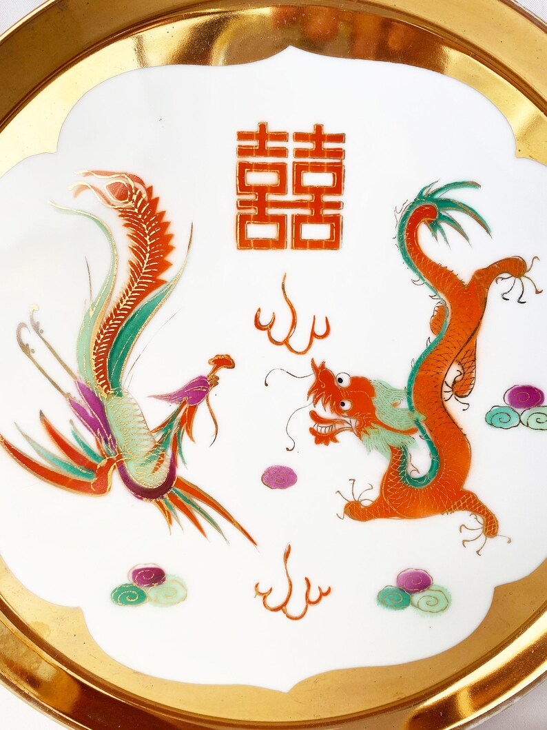 1930s Gold Dragon Phoenix Plate Tray Serving Dish Asian Tableware Decor ...