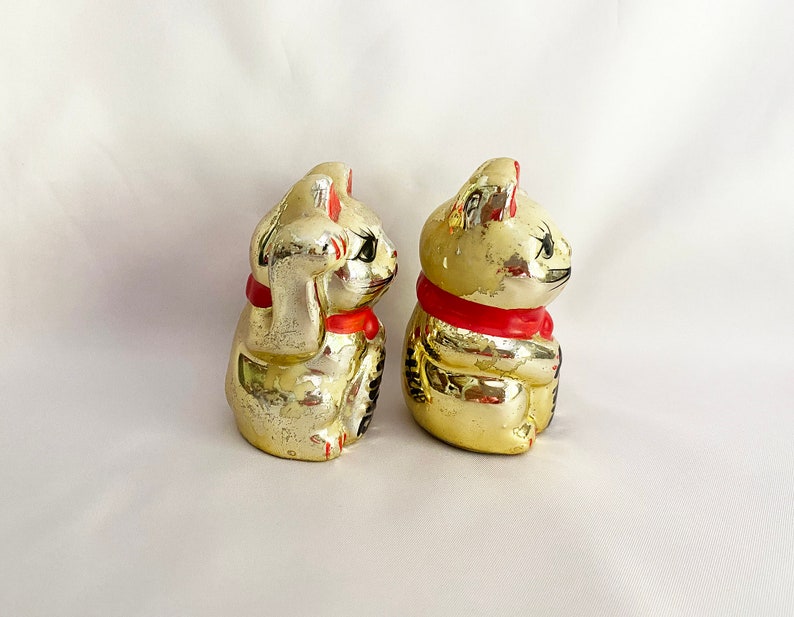 Vintage Lucky Cat Figurines Pair 2 Small Maneki Neko - Etsy