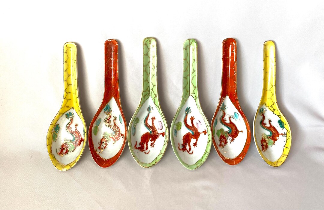 Vintage Red Dragon Chinese Soup Spoons Set of Six Anselms Chinawares ...