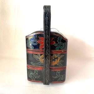 Antique Black Lacquerware Chinese Stacking Lunch Box Ceramic Top ...
