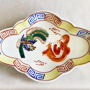 Vintage Dragon Phoenix Lobed Serving Dish Plate Platter, Chinese ...