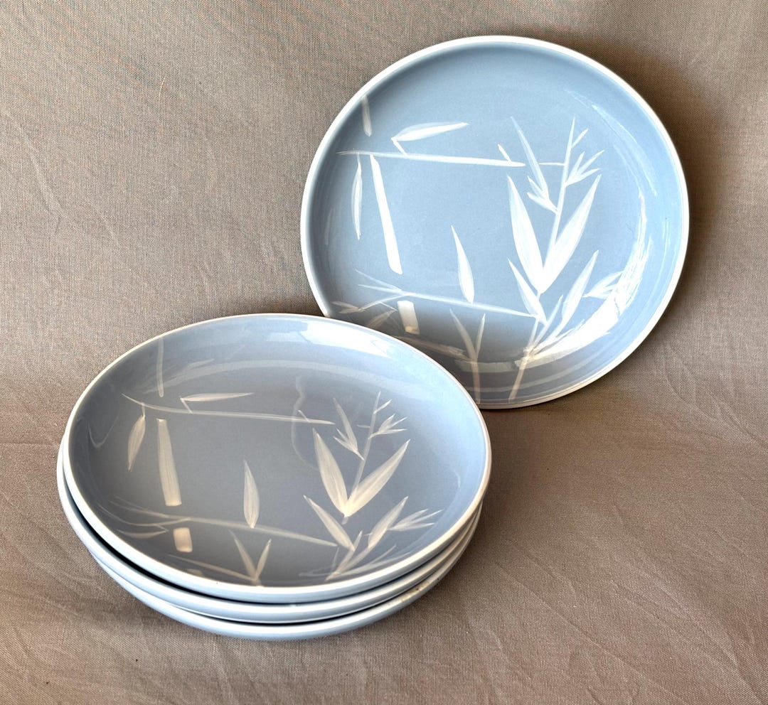 RARE California USA Winfield China Blue Pacific Bamboo Plates, Set of 4 ...