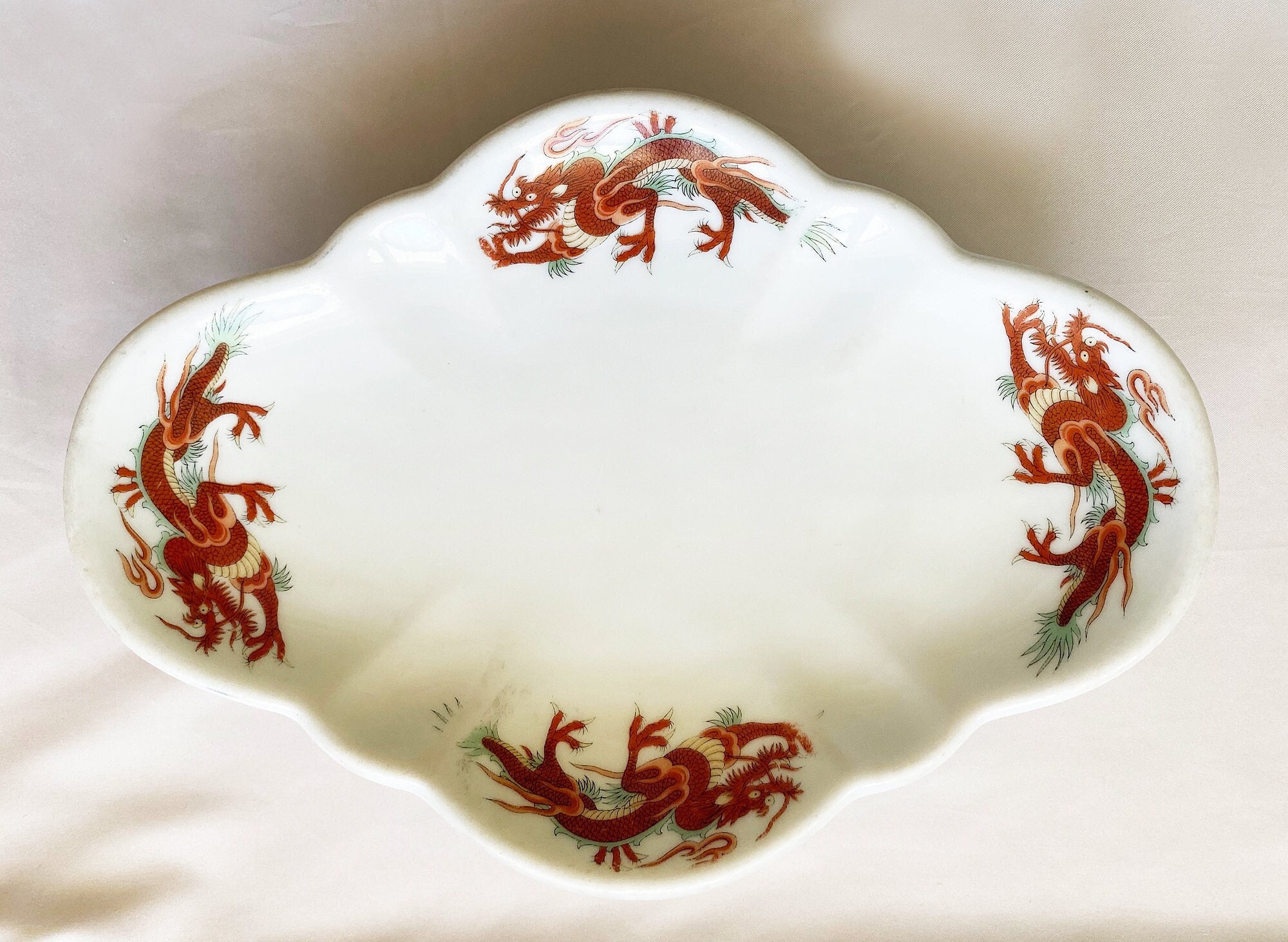 Vintage Restaurant Ware Dragon Scalloped Serving Plate, Chinese Red ...