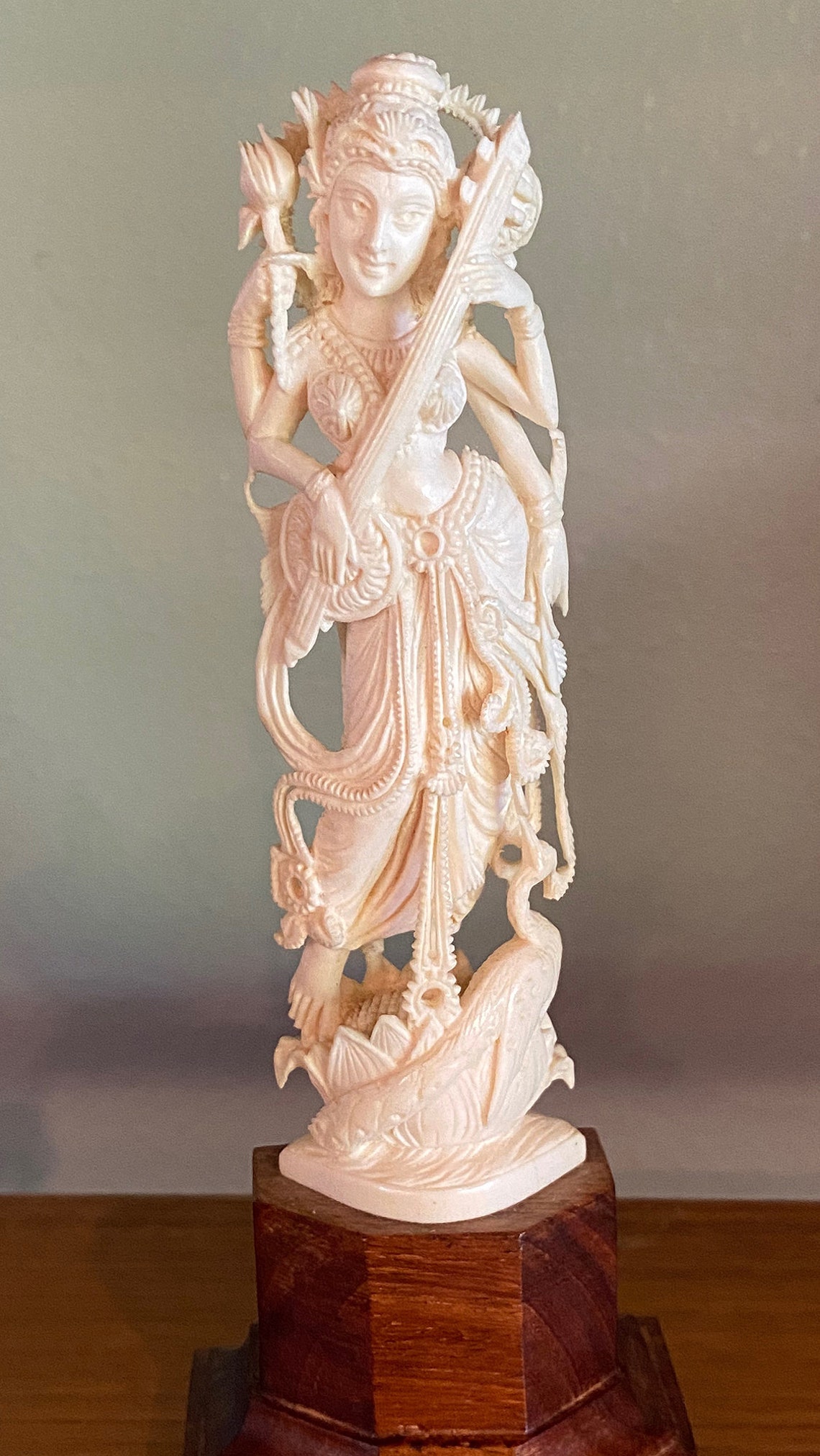 Vintage Saraswati Carved Bone Statue, Hindu Goddess Figurine Statue ...
