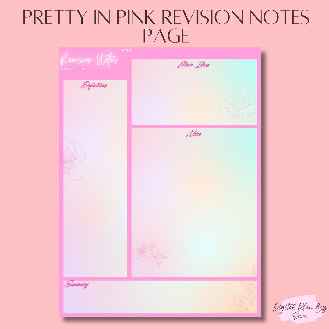 Pretty in Pink Revision Notes Page - Etsy
