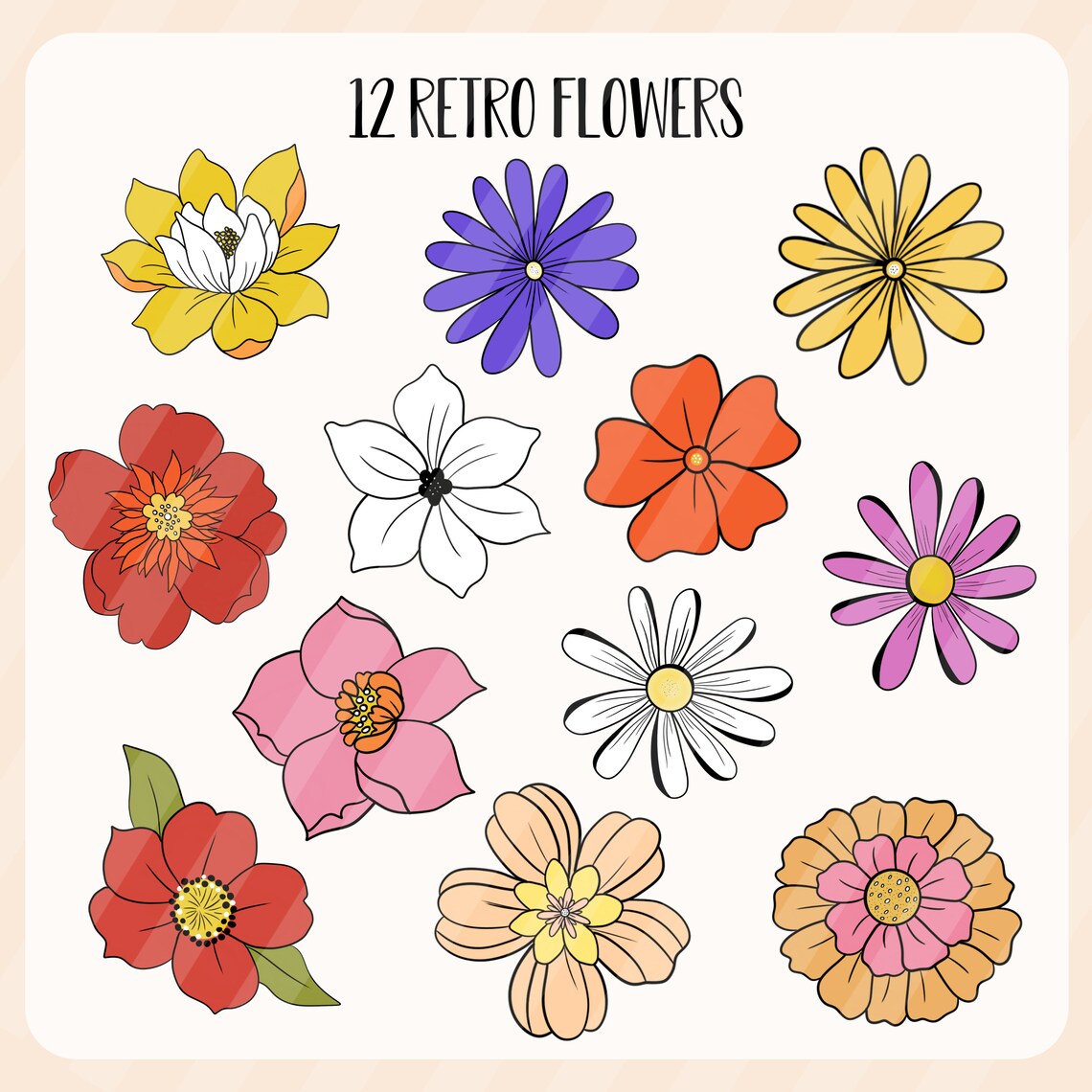 Retro Sticker PNG Bundle, 70s PNG Retro Digital Download, Digital ...