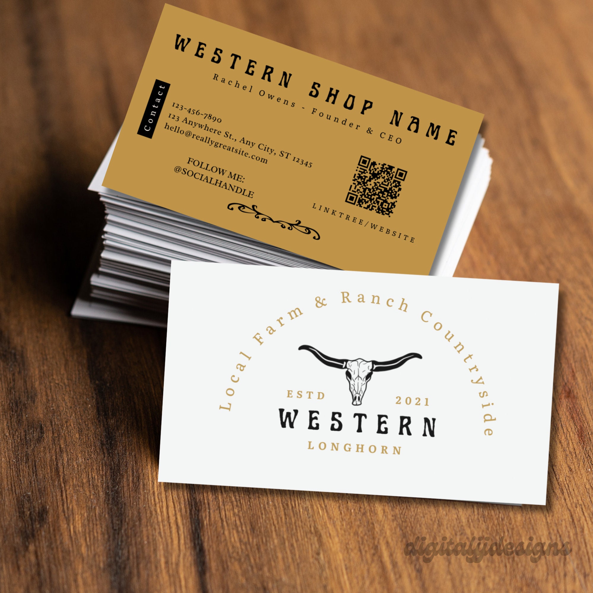 Western Business Cards With Qr Code, Western Business Card, Edit in ...