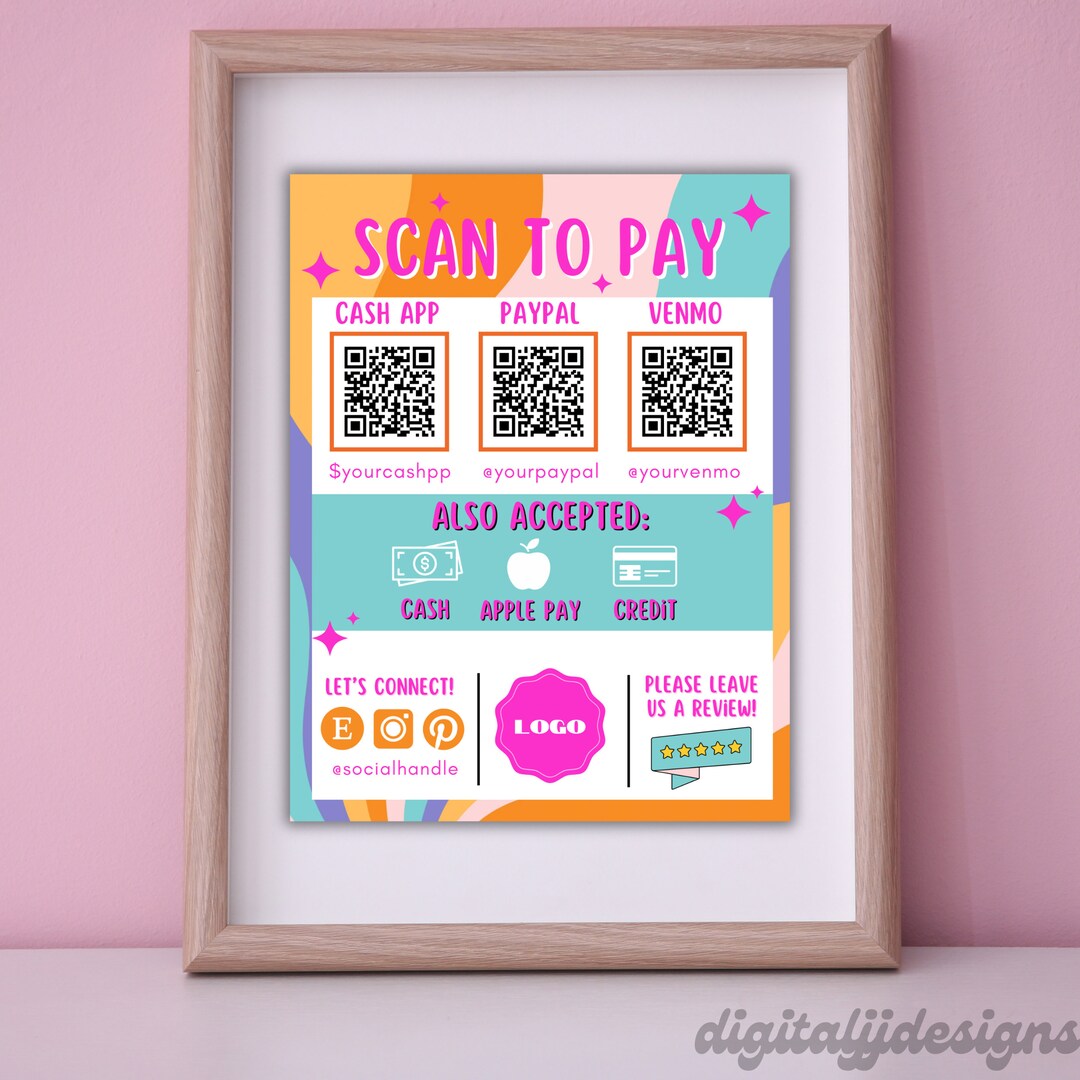Payment Sign Template, Scan to Pay Template, QR Code Payment Sign, Scan ...