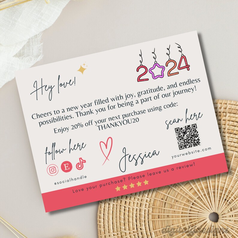New Years Thank You Card, NYE Thank You Card Template, Editable New ...