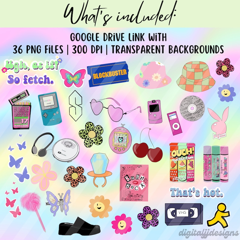 90s Sticker PNG Bundle, 2000s PNG Digital Download, Digital Planner ...