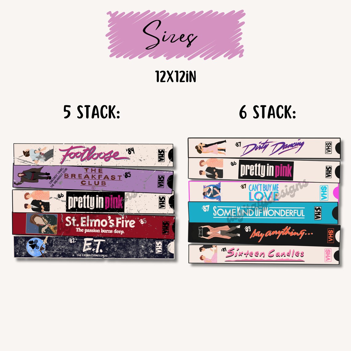 Custom 80's VHS Movies Design, VHS Stack Movies, 80's Sublimation ...