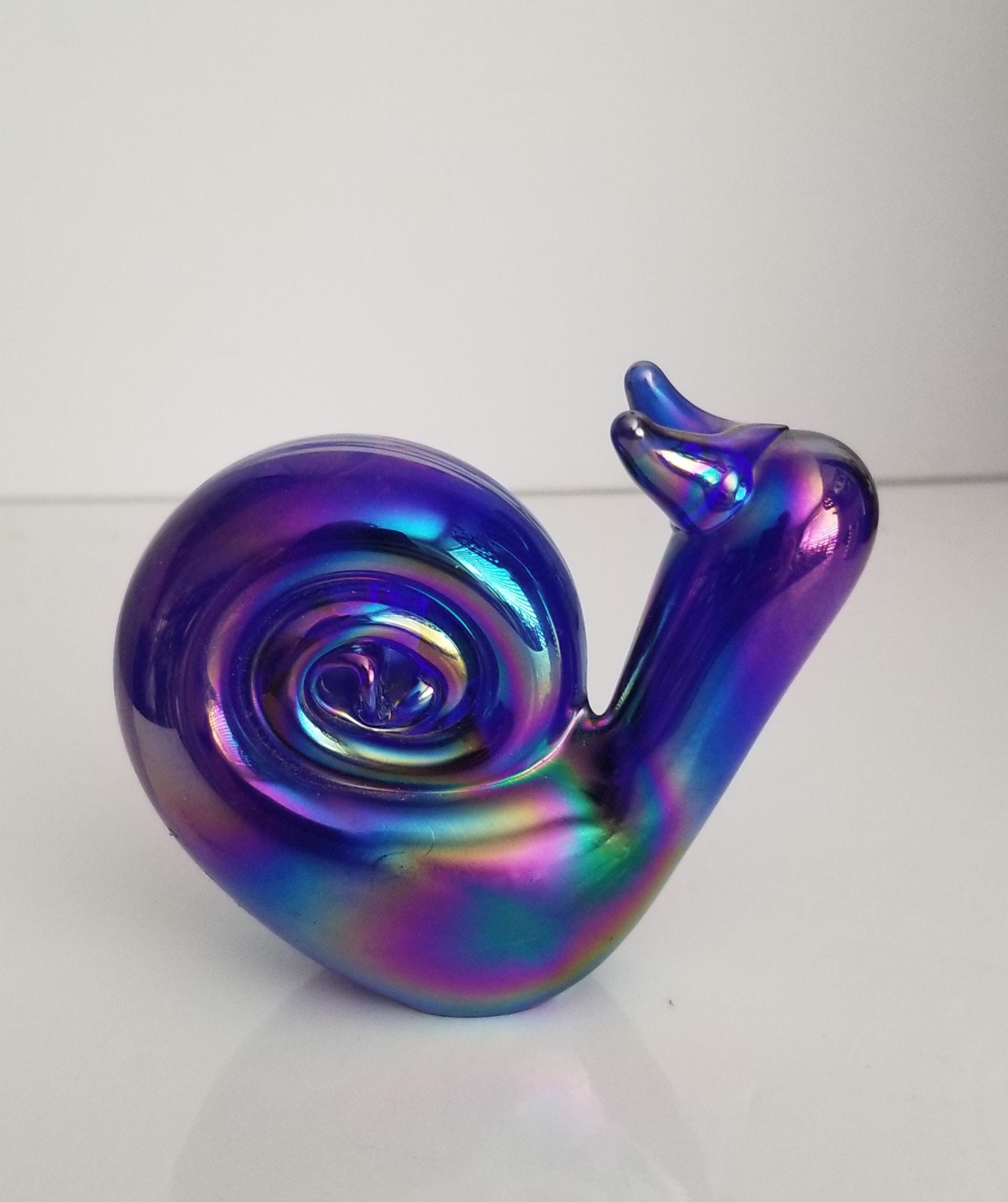 Vintage Cobalt Blue Carnival Iridescent Glass Snail in Excellent ...