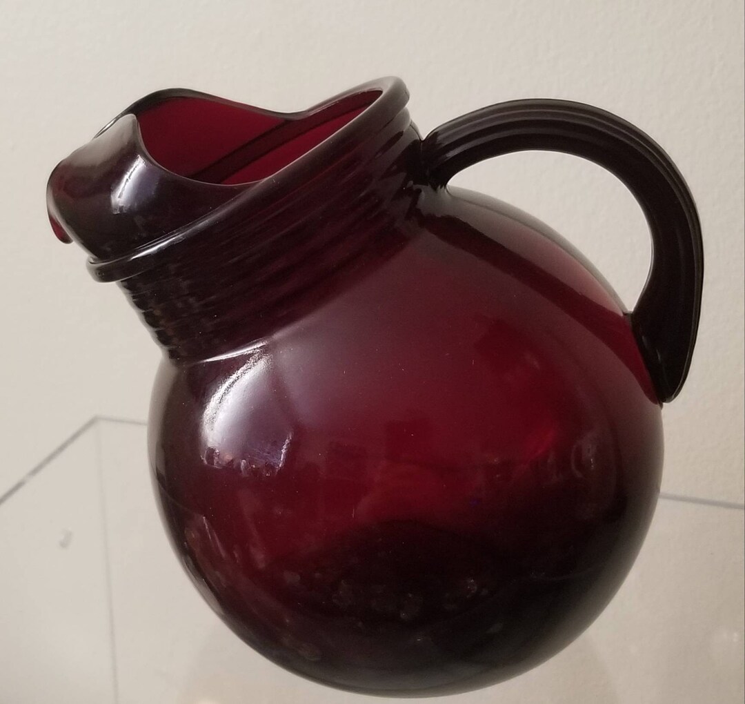 Anchor Hocking Roly Poly Ruby Red Tilted Pitcher, Vintage Anchor Hocking, Depression Glass ...