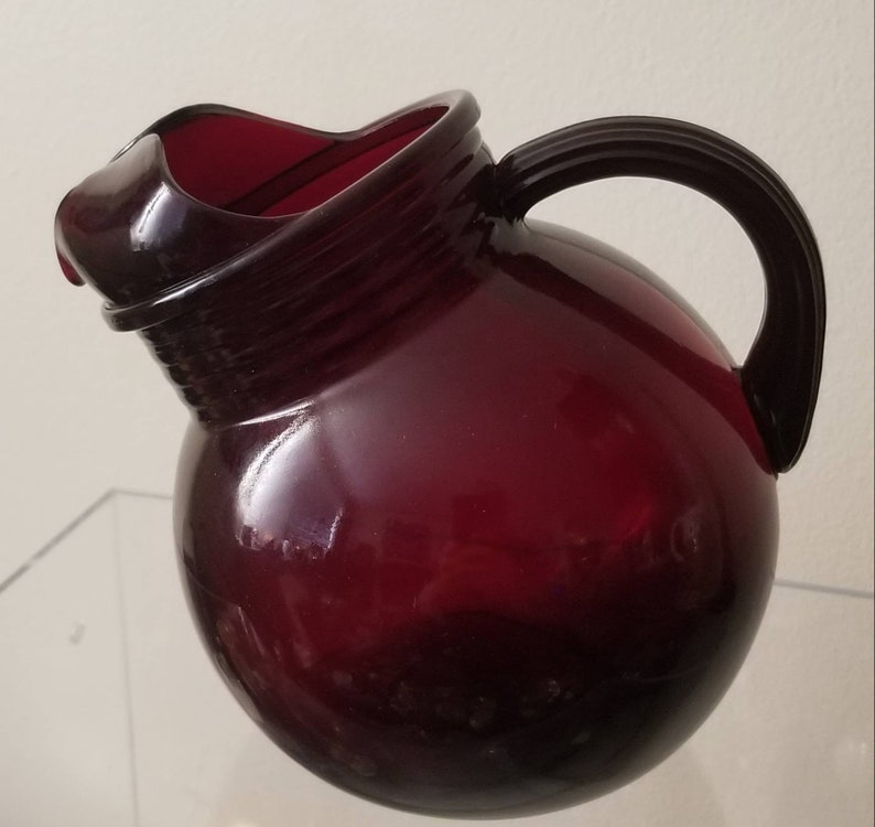Anchor Hocking Roly Poly Ruby Red Tilted Pitcher, Vintage Anchor ...