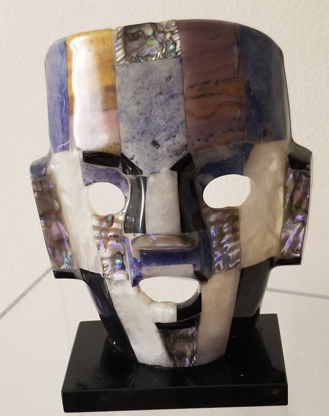 Vintage Aztec Death Mask of Abalone and Onyx and Mixed Semi - Etsy