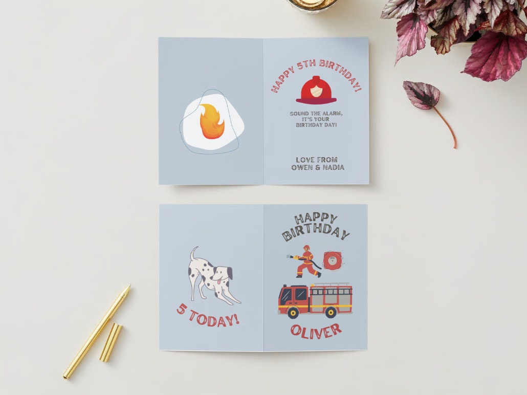 Birthday Card Firehouse Theme Kids Greetings Card , Firetruck Bday Card ...