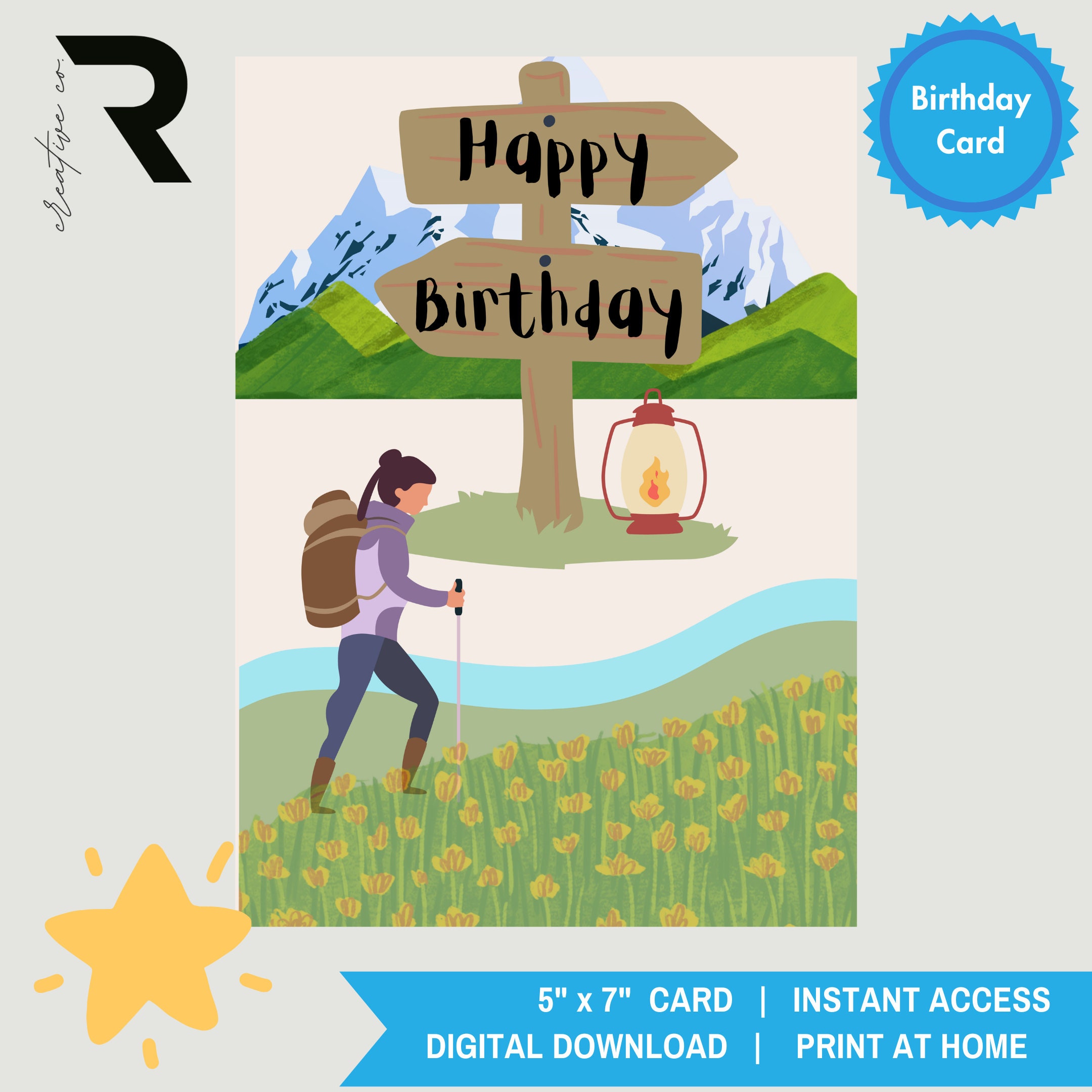 Blank Birthday Card Wilderness Outdoors Nature Hiker Camping Climbing ...