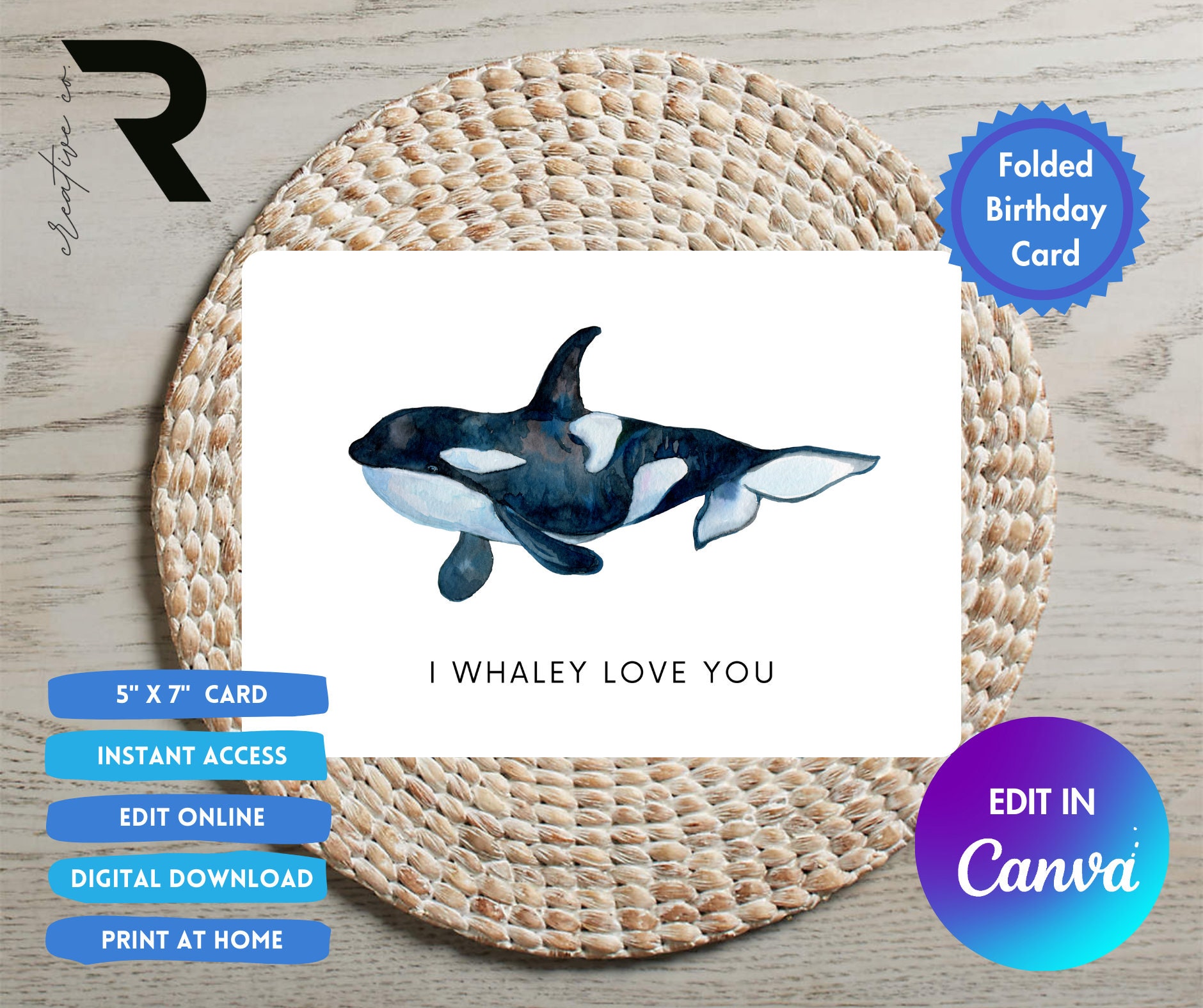 Birthday Card Orca Whale Greeting, Pacific Ocean Killer Whale Bday Card ...
