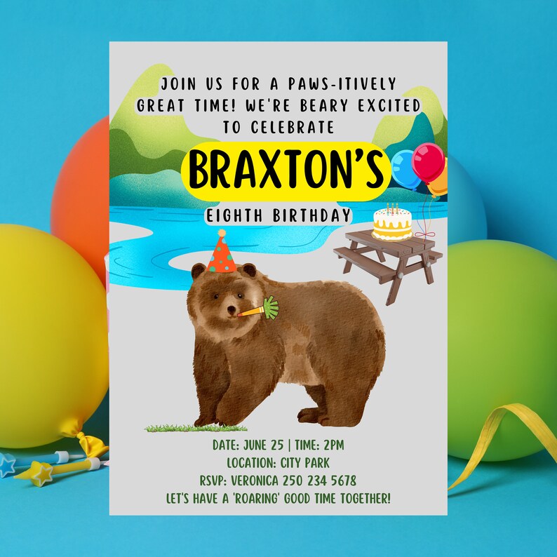 Bear-y Outdoor Birthday Party Invitation Bash: Celebrate Nature ...
