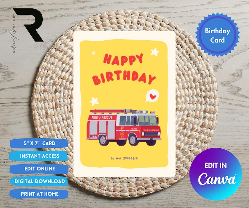 Firefighter Birthday Card Fire Engine Greetings Happy Bday Gift ...