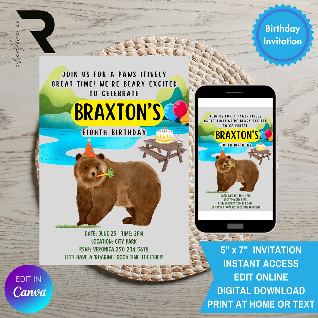Bear-y Outdoor Birthday Party Invitation Bash: Celebrate Nature ...