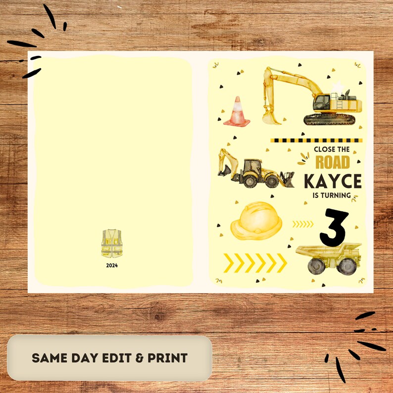 Editable Construction Birthday Card, Construction Birthday Card ...