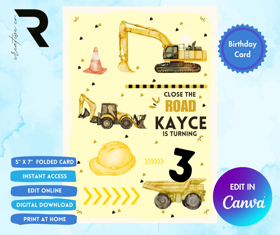Editable Construction Birthday Card, Construction Birthday Card ...