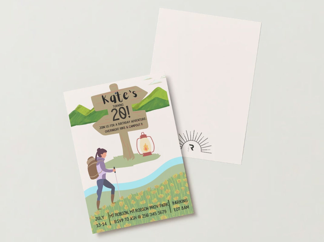 Wilderness Woman Birthday Invitation - Hike Overnight Campout Outdoors ...