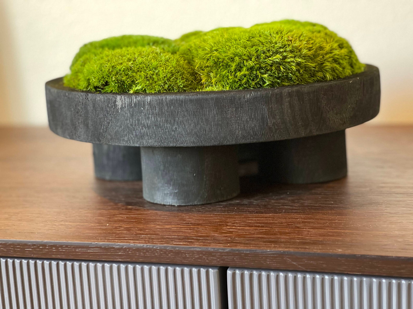 Moss Bowl Arrangement-emerald Green Color-hand Carved Wooden Bowl ...