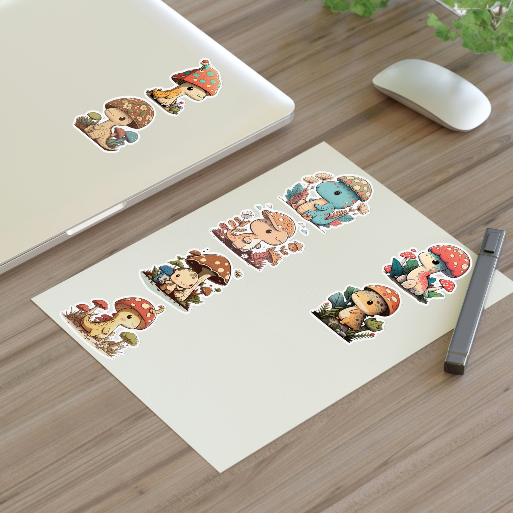 Whimsical Cute Mushroom-dinosaur Hybrid Sticker Kiss-cut Vinyl Decals ...