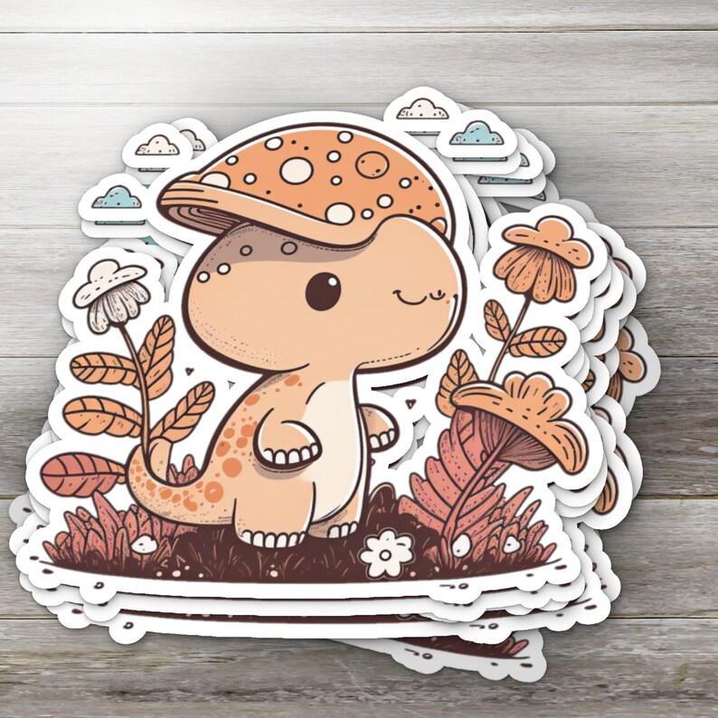Whimsical Cute Mushroom-dinosaur Hybrid Sticker Kiss-cut Vinyl Decals ...