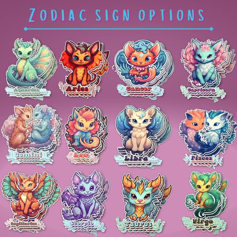 Mythic Meow-signs: Cute Cat-dragon Astrology Kiss-cut Vinyl Zodiac ...