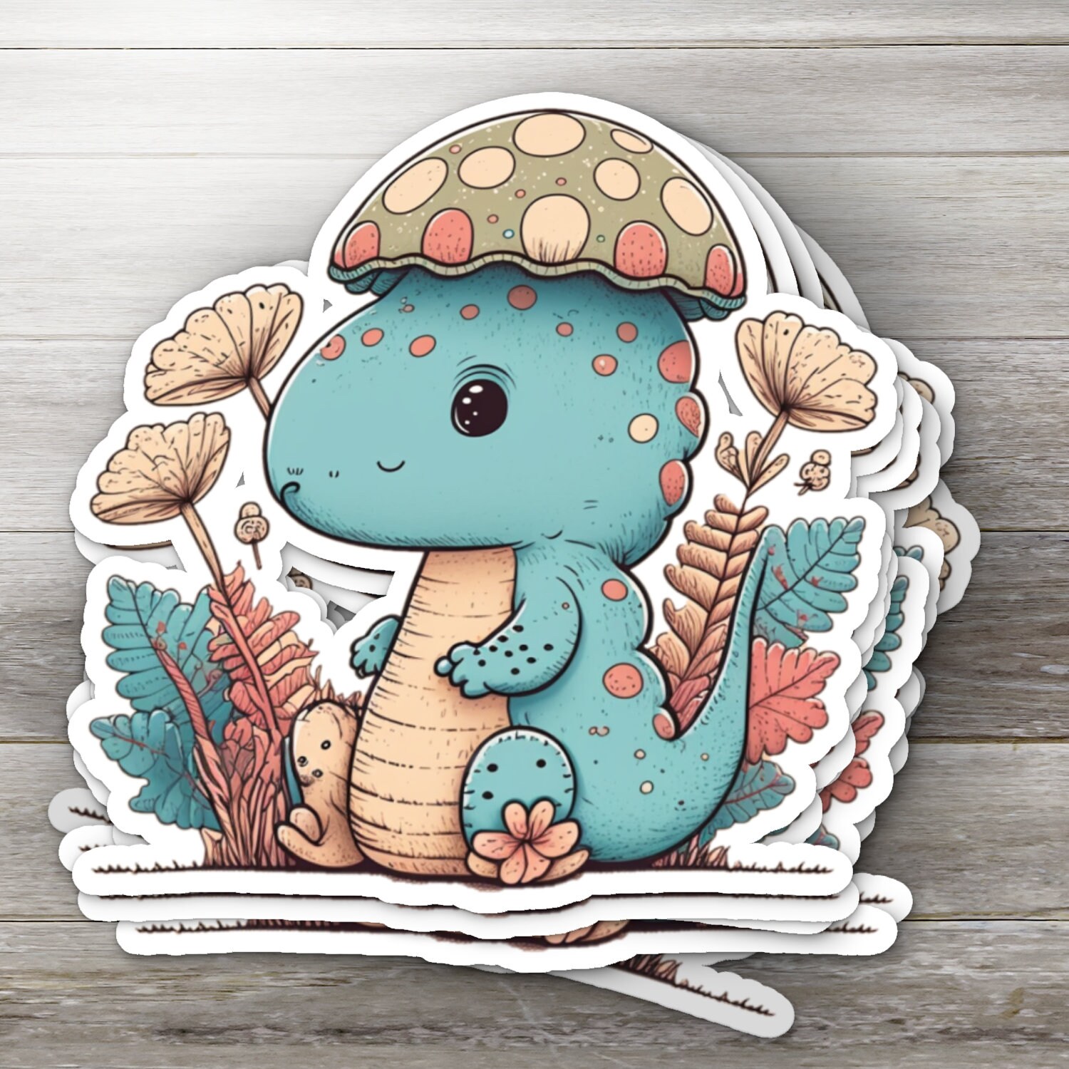 Whimsical Cute Mushroom-dinosaur Hybrid Sticker Kiss-cut Vinyl Decals ...