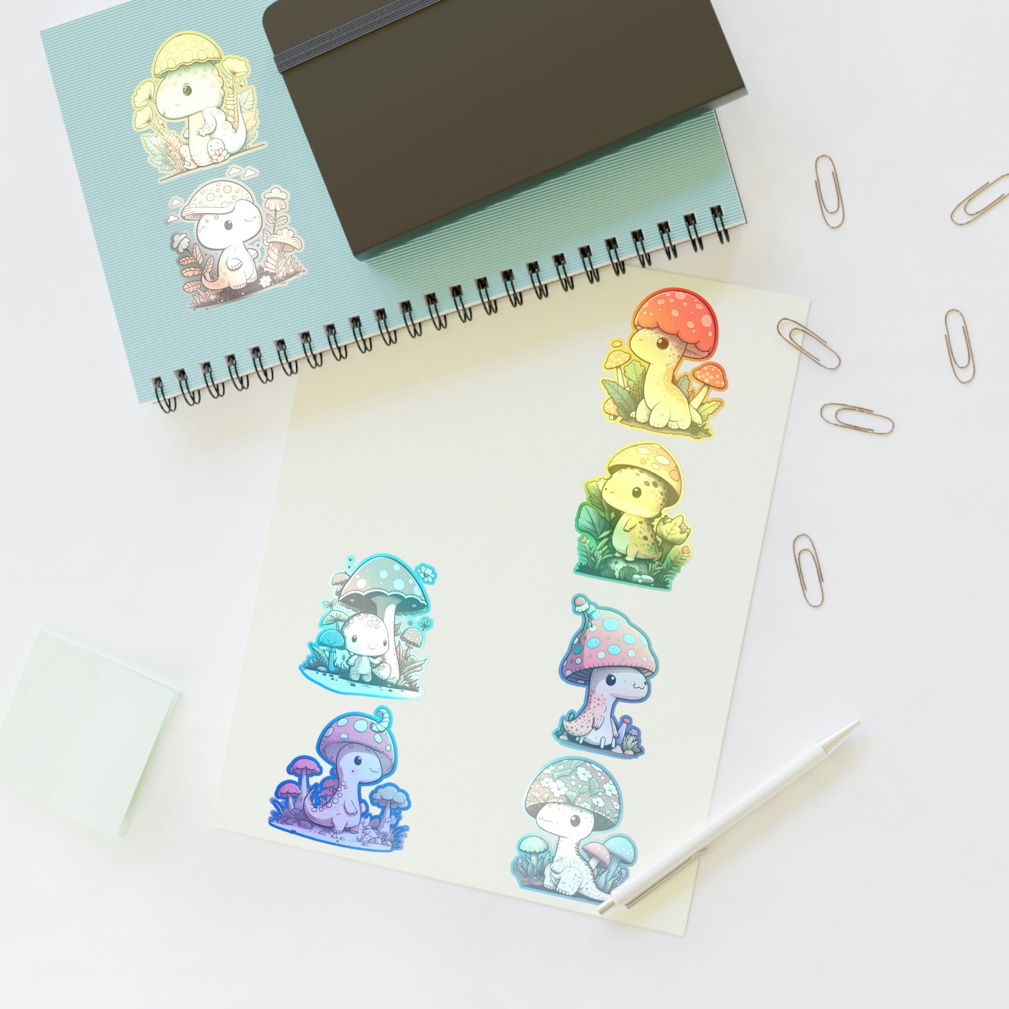 Whimsical Cute Mushroom-dinosaur Hybrid Sticker Kiss-cut Vinyl Decals ...