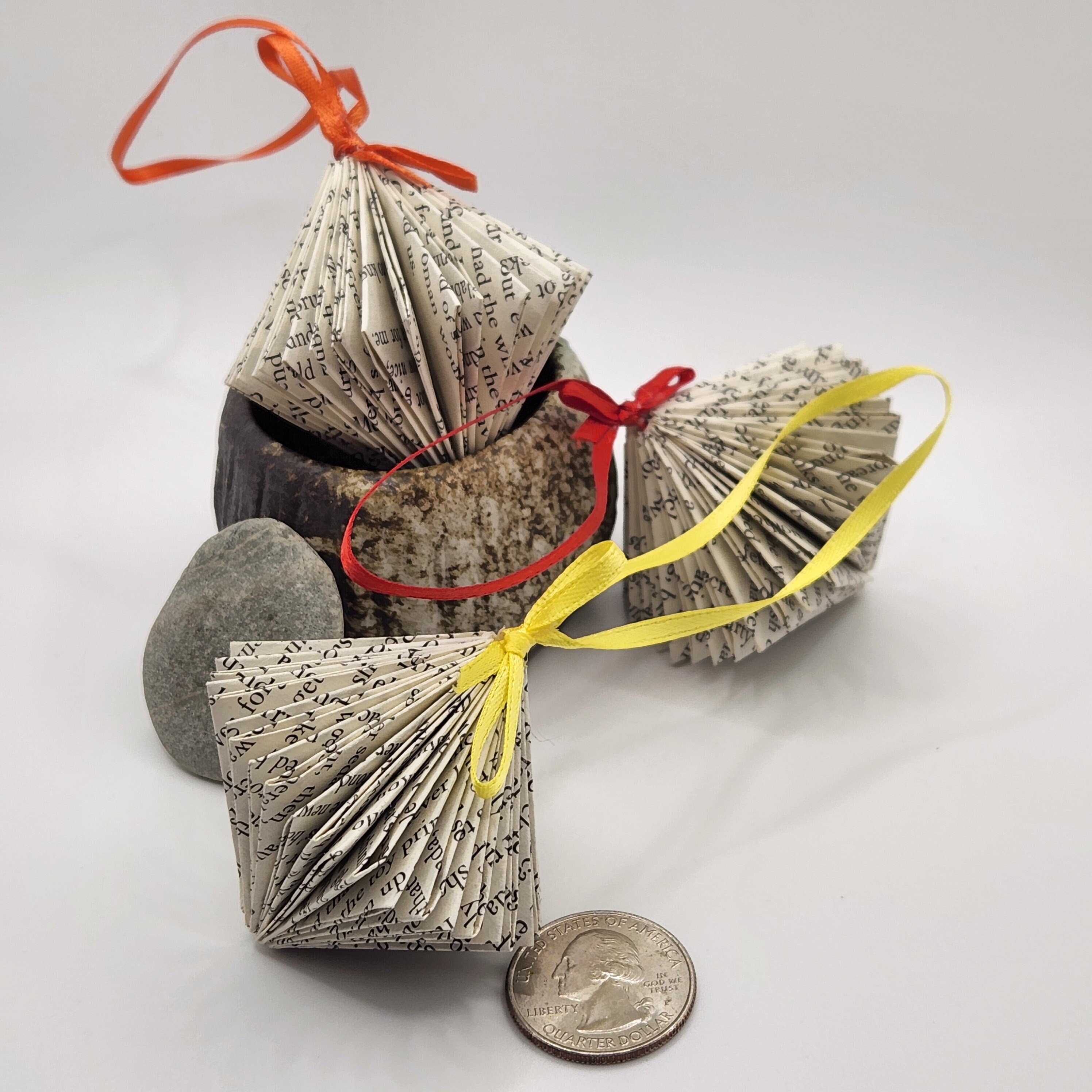 Recycled Book Paper Ornament, Folded Paper Diamond, Small, Holiday/christmas Ornament, Paper Art ...